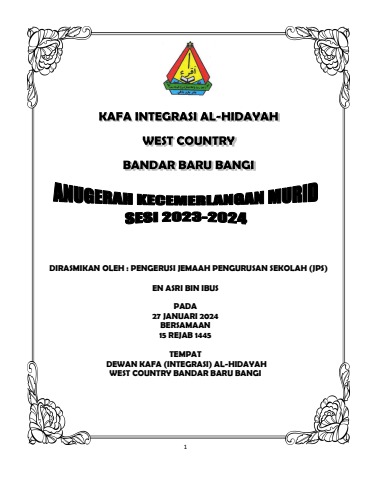 BUKU PROGRAM HARI KECEMERLANGAN MURID KAFAI ALHIDAYAH WEST COUNTRY SESI ...