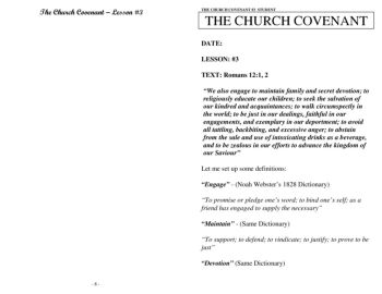The Church Covenant – Lesson THE CHURCH COVENANT #3 ... - Guset User ...