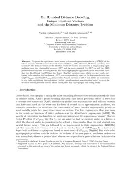 On Bounded Distance Decoding, Unique Shortest Vectors, and ...