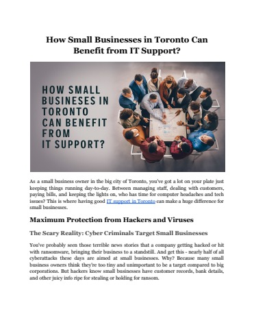 How Small Businesses in Toronto Can Benefit from IT Support?
