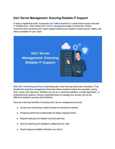 24x7 Server Management: Ensuring Reliable IT Support