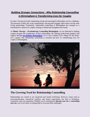 Building Stronger Connections - Why Relationship Counselling in ...