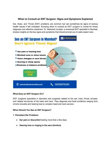 When to Consult an ENT Surgeon_ Signs and Symptoms Explained