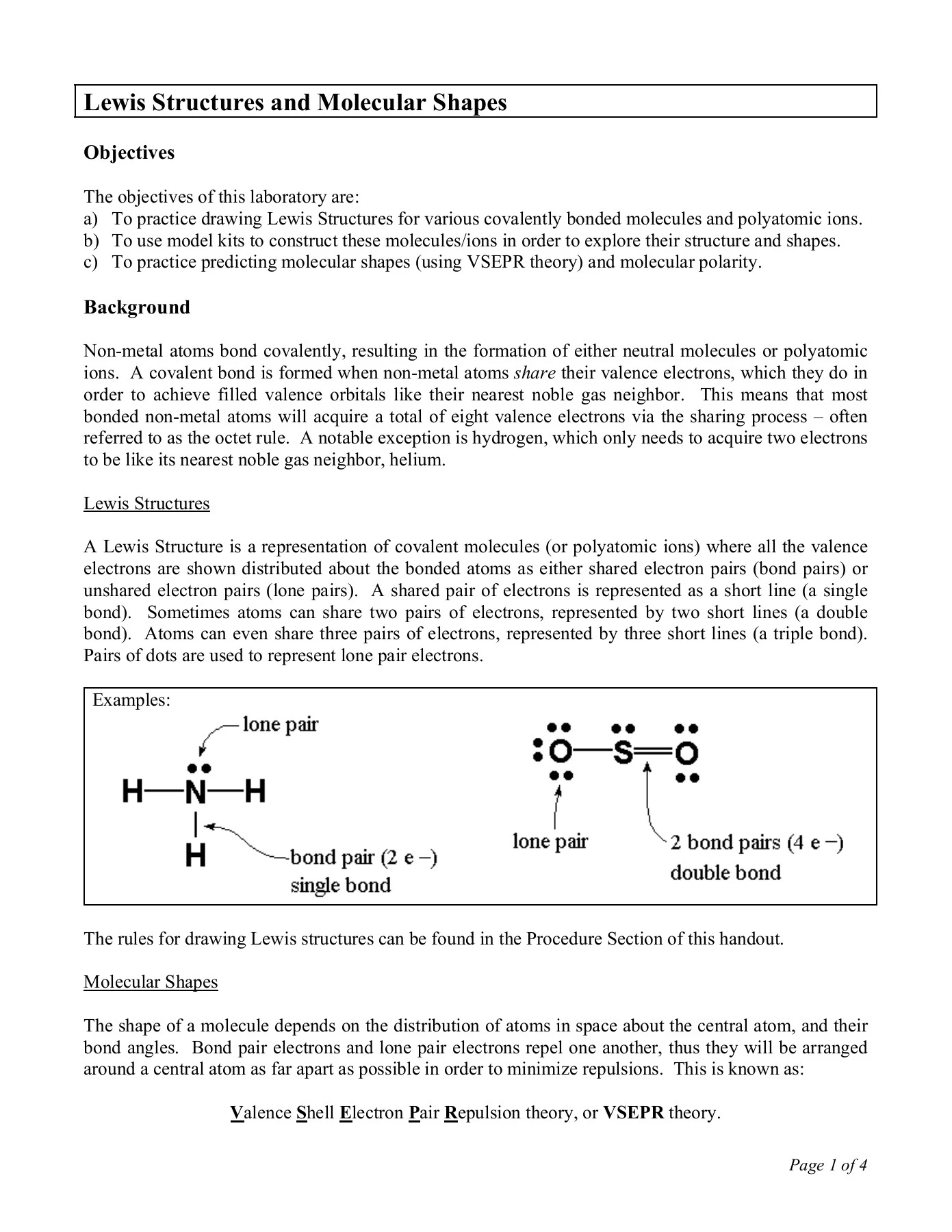 Lewis Structures And Molecular Shapes Lab