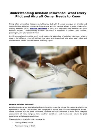 Understanding Aviation Insurance: What Every Pilot and Aircraft Owner ...