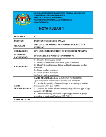 Nota Kuliah DPC1313 Introduction to Furniture Making SEM 1 ...