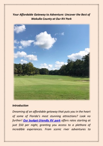 Your Affordable Gateway to Adventure Uncover the Best of Wakulla County ...