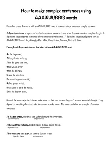 Subordinate Conjunctions AAAWWUBBIS