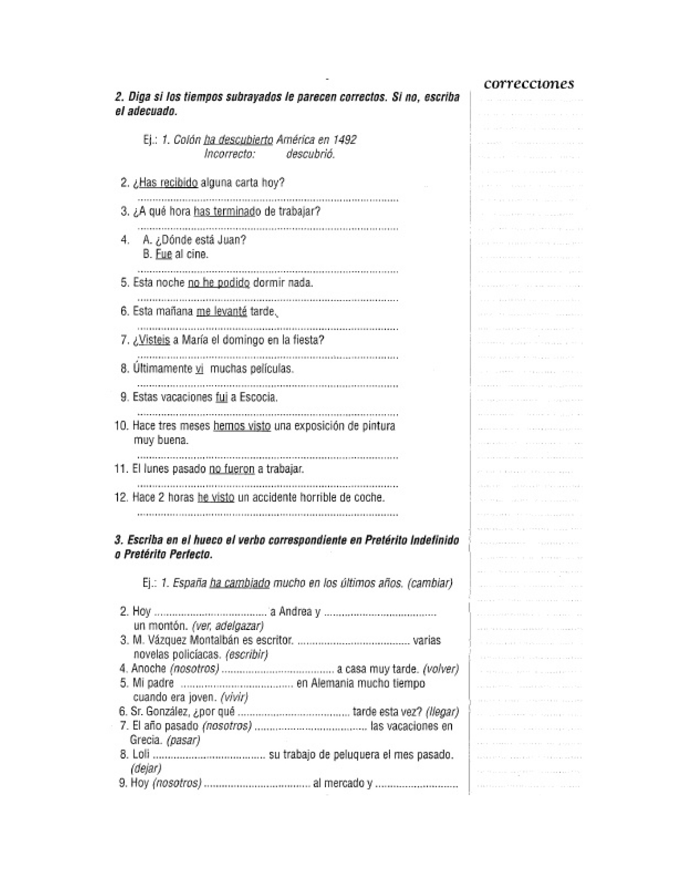 actividades preterito indefinido ele