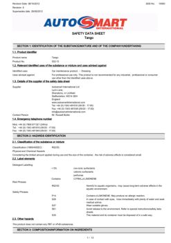 SAFETY DATA SHEET Tango - Autosmart International - Guset User Flip PDF | AnyFlip