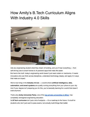 How Amity’s B.Tech Curriculum Aligns With Industry 4.0 Skills