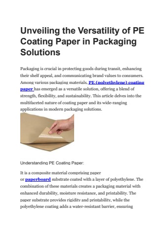 Unveiling the Versatility of PE Coating Paper in Packaging Solutions ...