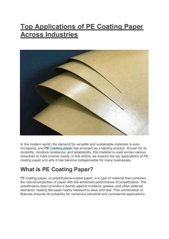 Top Applications of PE Coating Paper Across Industries