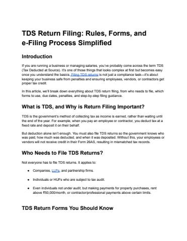 TDS Return Filing: Rules, Forms, and e-Filing Process Simplified